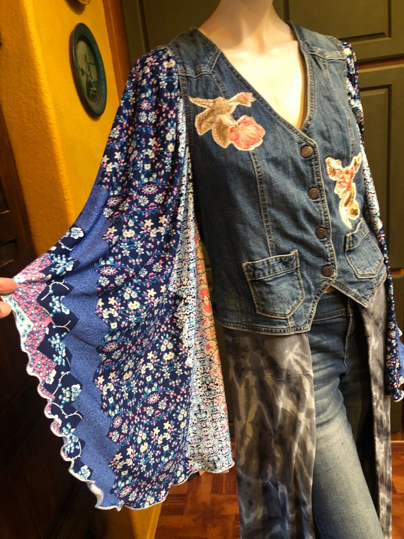 Upcycled Boho Hippy Denim Duster, Gypsy Coat, Refashioned Duster ...