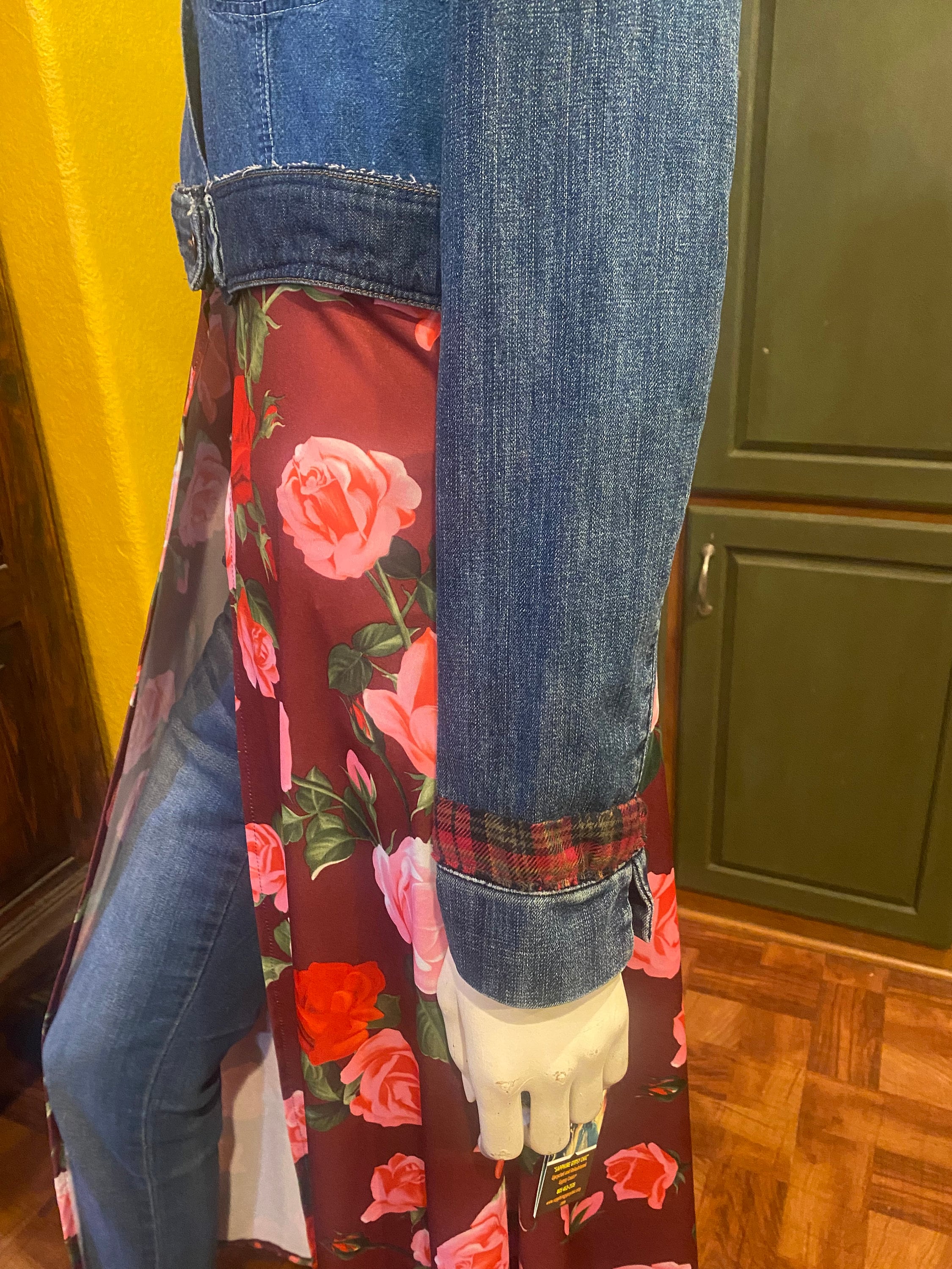 Upcycled Denim Duster, Refashioned Red Rose Duster, Gypsy Coat ...