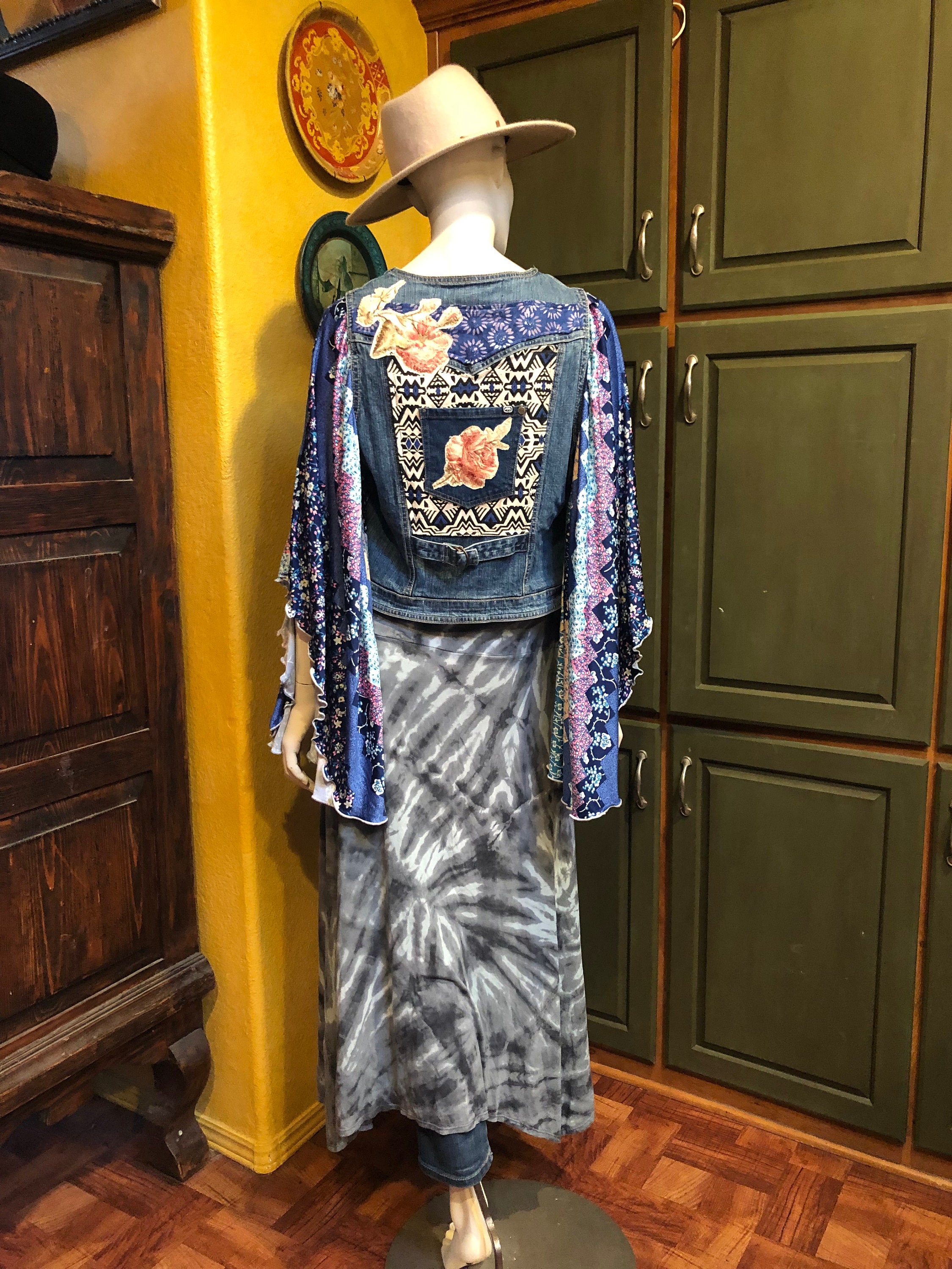 Upcycled Boho Hippy Denim Duster, Gypsy Coat, Refashioned Duster ...