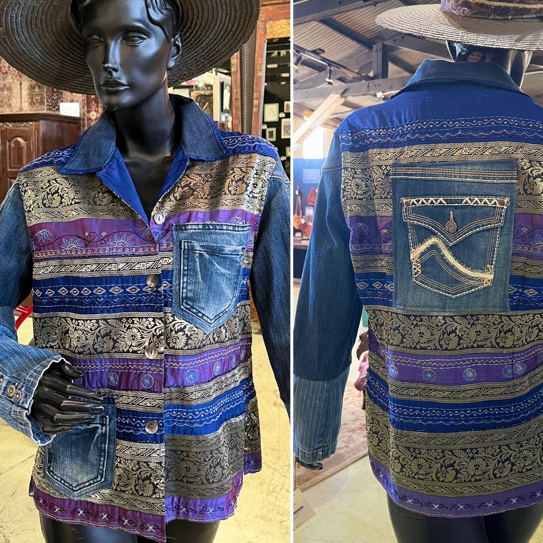 Upcycled Fancy Blue Blazer, Refashioned Embellished Blazer, Boho Jacket ...