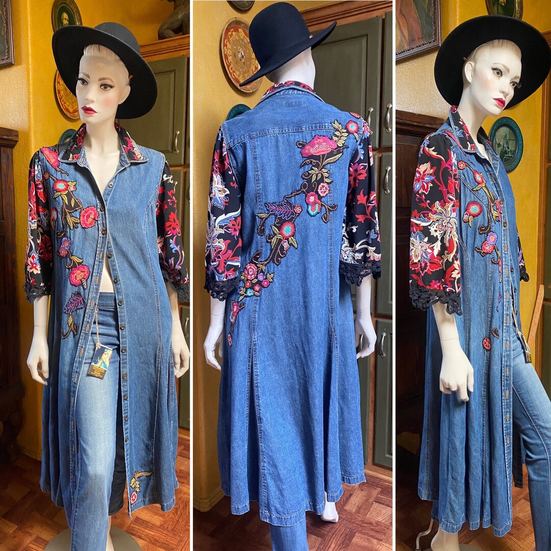 Upcycled Embroidered Denim Duster, Vintage Denim Duster, Refashioned ...