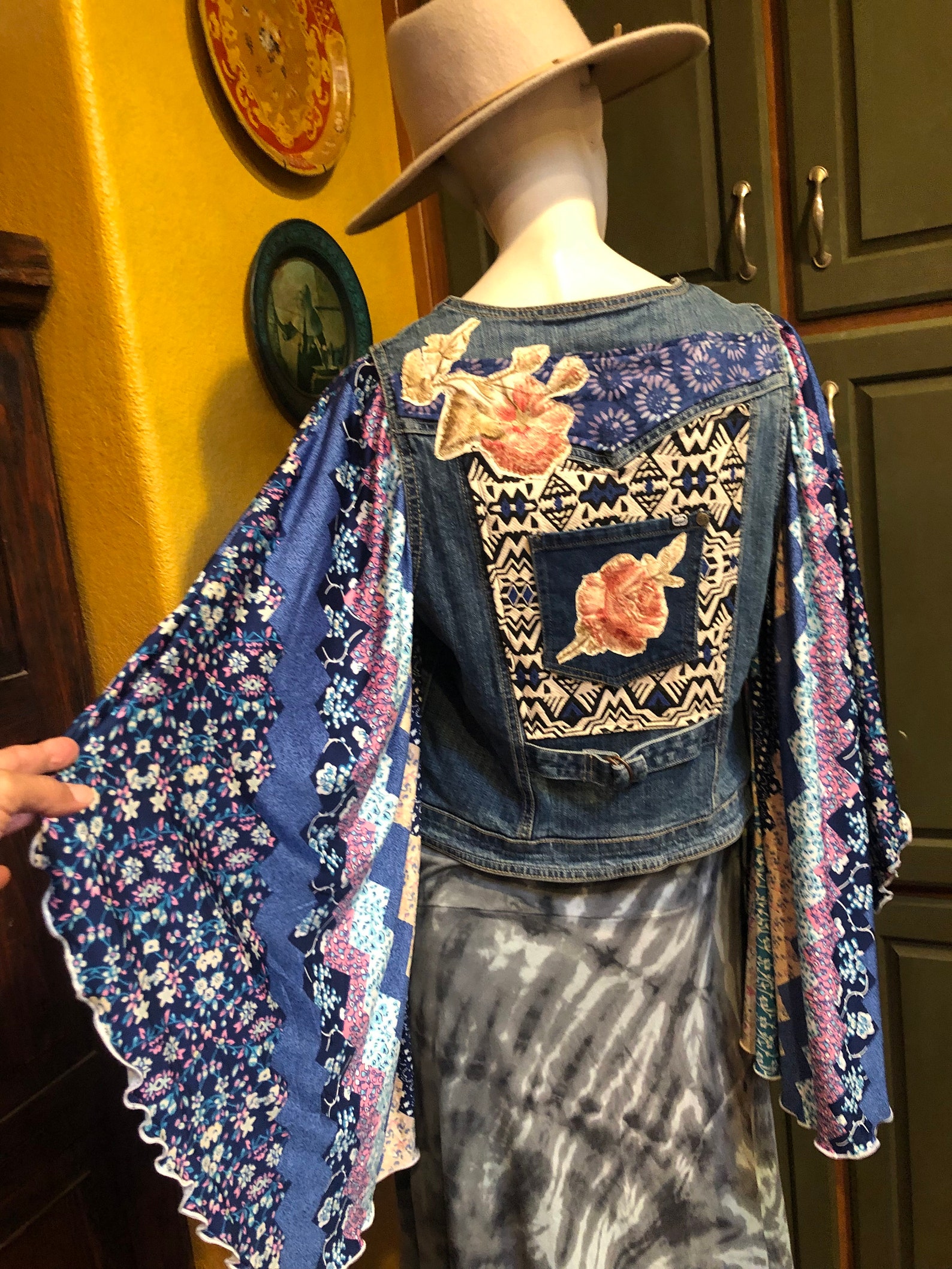 Upcycled Boho Hippy Denim Duster, Gypsy Coat, Refashioned Duster ...