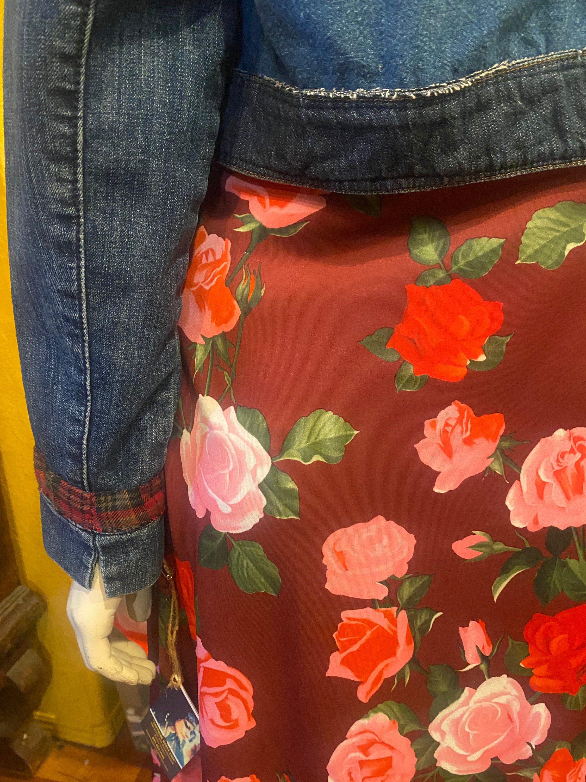 Upcycled Denim Duster, Refashioned Red Rose Duster, Gypsy Coat ...