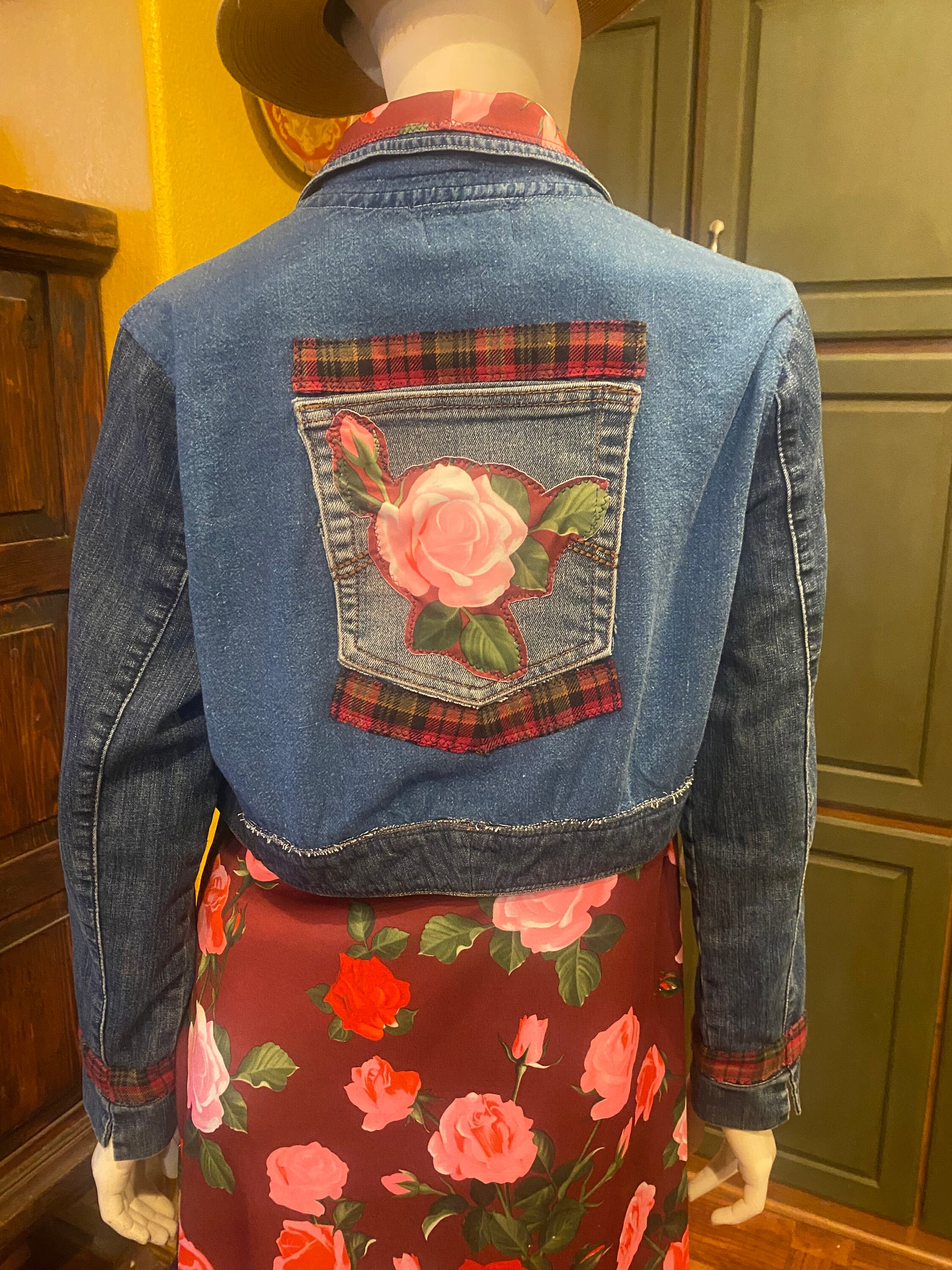 Upcycled Denim Duster, Refashioned Red Rose Duster, Gypsy Coat ...