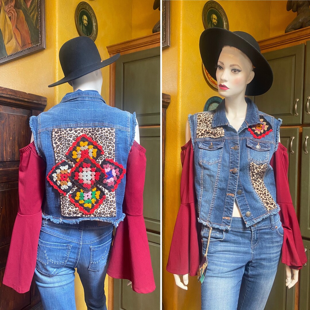 Upcycled Denim Jacket, Cropped Denim Jacket, Cold Shoulder Denim Jacket ...