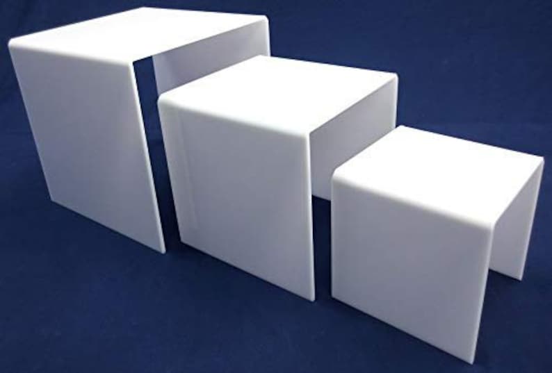 Clear Stands 3 Piece Square Acrylic Riser Set, White, 2 Sets Included ...