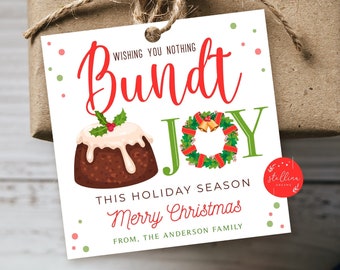 Christmas Bundt Cake Gift Tag, Wishing You a Bundtch of Joy, Holiday ...