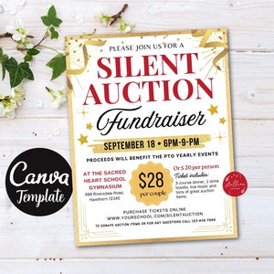 Editable Silent Auction Flyer Template: School Fundraiser (CANVA) Black ...