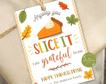 Thanksgiving Gift Tags, Grateful for You Pumpkin Pie Label, Fall Staff ...
