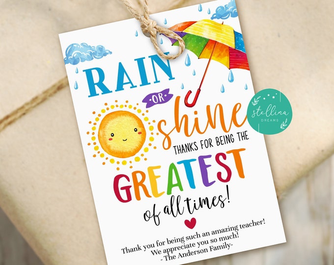 Editable Umbrella Gift Thank You Tags, Rain or Shine, Volunteer Labels ...