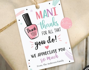 Nail Polish Gift Tags, Mani Thanks for All You Do, Appreciation ...