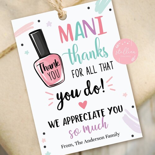 EDITABLE Mani Thanks Teacher Tag Printable Thank You for | Etsy