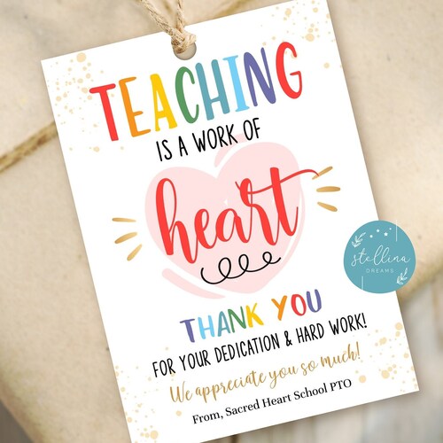 Teacher Thank You Gift Tags You Are the Heart of This School - Etsy