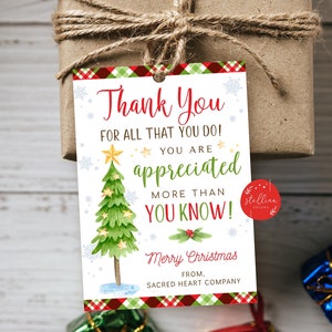 Editable Christmas Thank You Gift Tag, Teacher Staff Employee Nurse ...