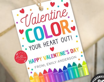 Valentine Crayon Gift Tags, Color Your Heart Out Non Candy Valentine ...