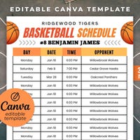 Basketball Schedule Template, Printable Basketball Schedule, Editable ...