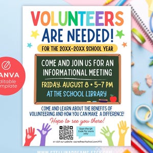 Editable Volunteer Recruitment Flyer, Printable Handout, School ...