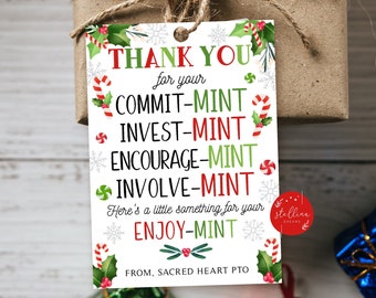 Christmas Thank You Mint Gift Tag Enjoy-mint School Pto Pta - Etsy