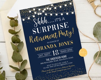 Editable Surprise Retirement Invitation Black Gold Printable Digital ...