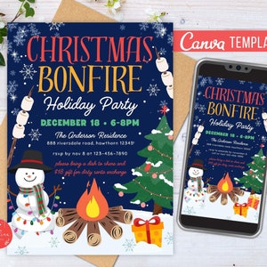 Christmas Bonfire Party Invitation: S'mores Holiday Invite (CANVA ...