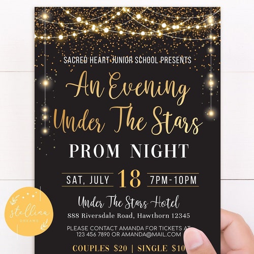 EDITABLE Prom Set Dance Flyer Invitation Ticket Starry Night - Etsy