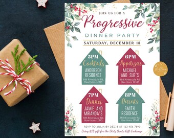 Editable Holiday Progressive Dinner Party Invitation - Etsy
