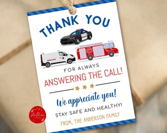 EMT Paramedic Appreciation Gift Tag, Thank You Gift First Responder ...