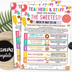 Candy Theme Teacher Appreciation Week Itinerary - Canva Template ...