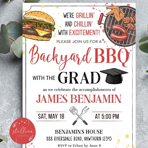 EDITABLE Graduation BBQ Invitation Graduation Party Template - Etsy