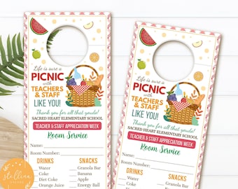 Editable Picnic Themed Room Service Door Hanger, Picnic Party Teacher ...
