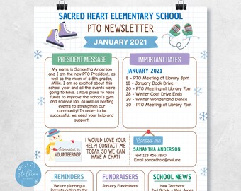 February PTO PTA Newsletter Flyer Winter Printable Handout | Etsy