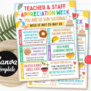 Editable Beach Themed Teacher Appreciation Week Itinerary Coastal Sea ...