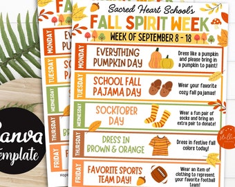 Halloween School Spirit Week Itinerary Schedule, Daily Weekly Calendar ...