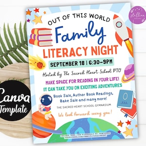 Editable Family Literacy Night Flyer: School Event Poster Canva ...