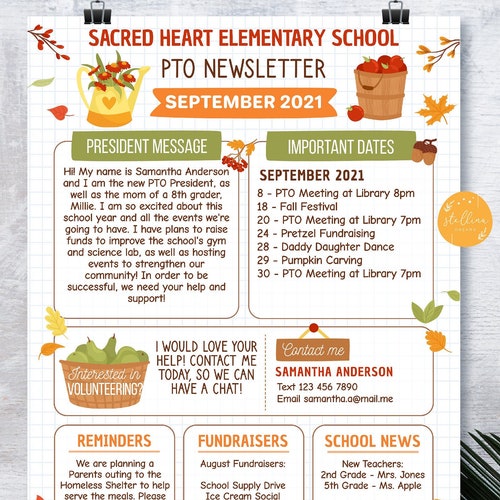 Editable Newsletter Template School PTO PTA Fall Flyer - Etsy