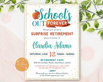 Editable Teacher Retirement Invitation Chalkboard Printable Digital ...