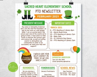 March PTO PTA Newsletter Flyer, St. Patricks Day Printable Handout ...