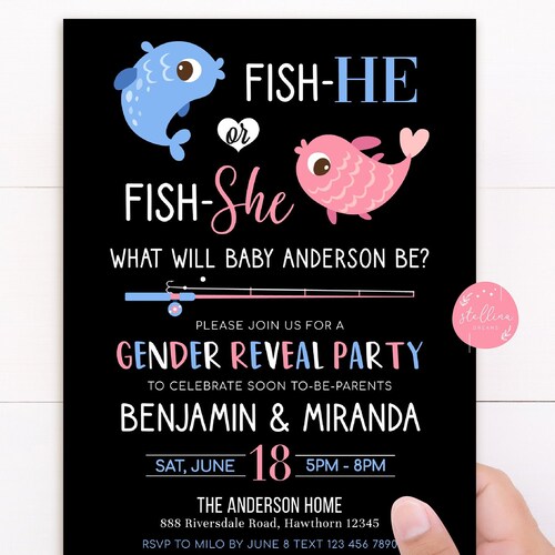 Fishing Gender Reveal Fish He or Fish She Gender Reveal Blue - Etsy