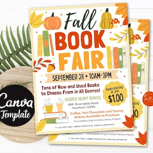 Editable Fall Book Fair Flyer Printable School Fundraiser Invitation ...