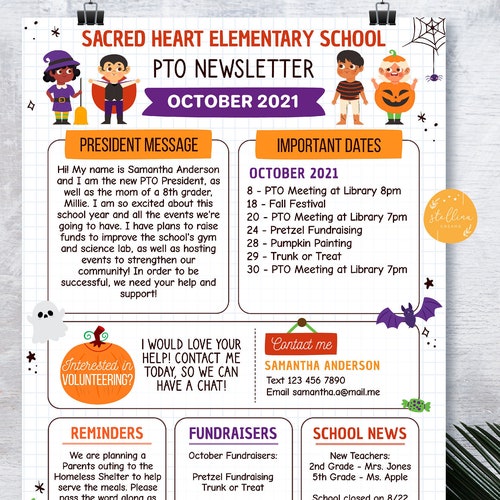 September Events Newsletter Flyer School Pto Pta Printable - Etsy