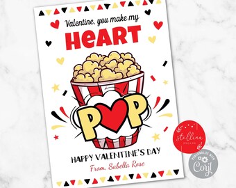 EDITABLE Valentine Popcorn Tags You Make My Heart Pop | Etsy