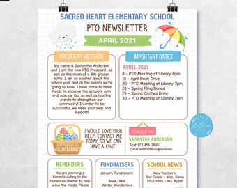 April PTO PTA Newsletter Flyer, Easter Classroom Printable Handout ...
