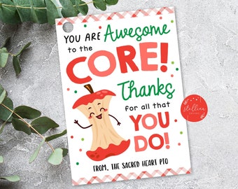 Teacher Apple Gift Tags You Are Awesome to the Core Teacher - Etsy