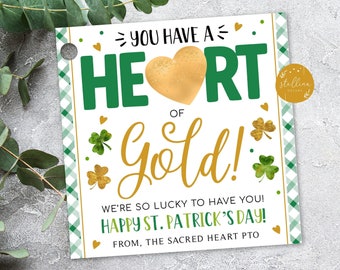 St. Patrick's Day Thank You Gift Tags, You Have a Heart of Gold ...