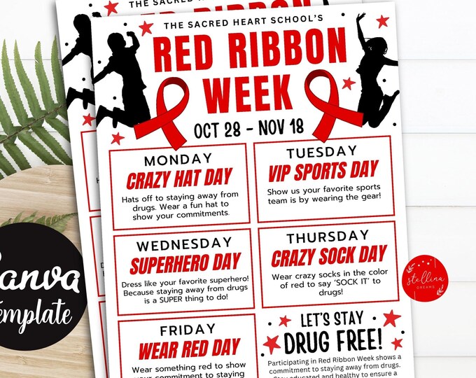 Red Ribbon Week Schedule Activity Flyer Printable for School PTA | PTO ...