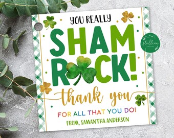 St. Patrick's Day Shamrock Gift Tags, You Sham-rock Thank You, Employee ...