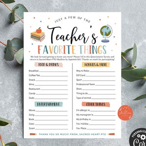 EDITABLE Teacher Favorites Survey, Printable Back to School ...