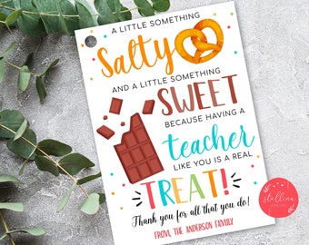 Chocolate Pretzel Gift Tag, Teacher Staff Employee School Appreciation ...