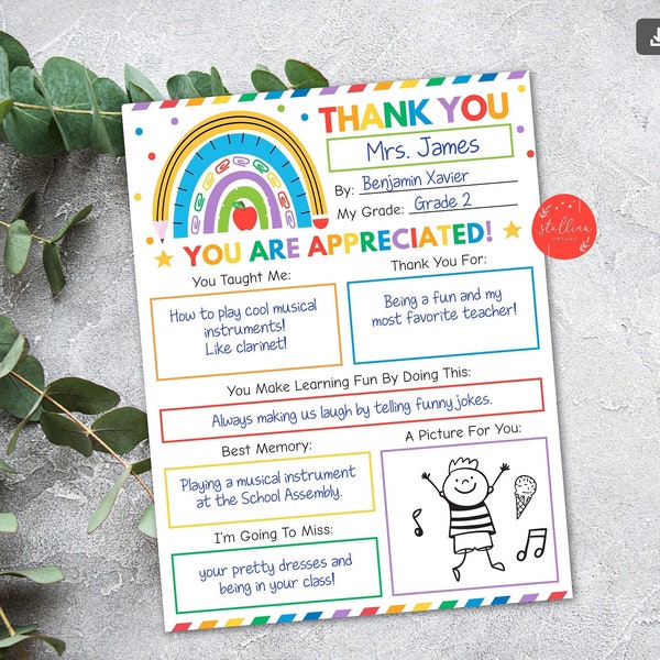 Teacher Appreciation Fill In - Etsy
