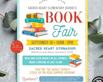 Editable Fall Book Fair Flyer Template: School Fundraiser (digital ...